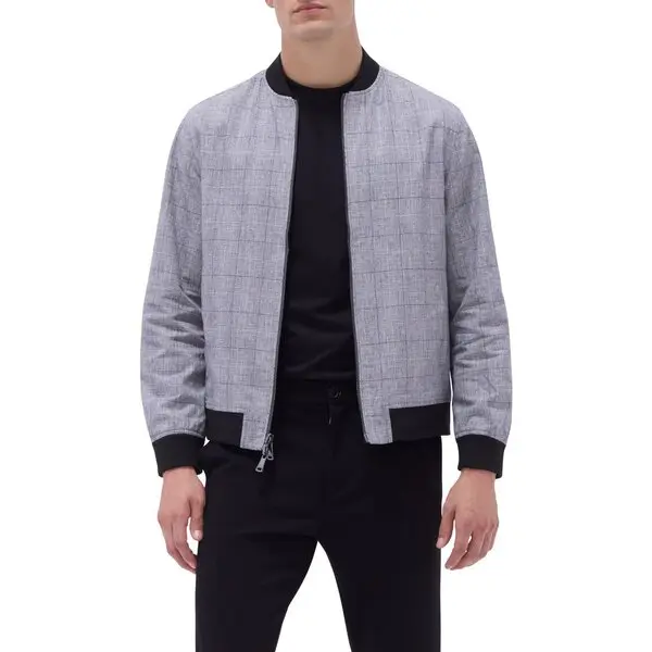 Bugatchi Reversible Linen Blend Bomber Jacket - Black