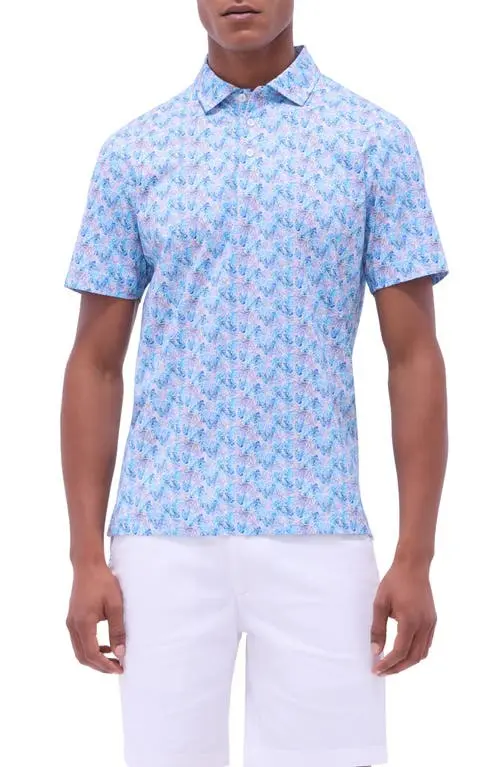 Bugatchi Victor Ooohcotton® Leaf Print Polo - Turquoise