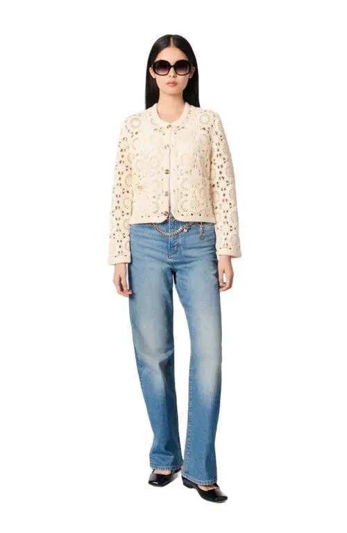 Maje Crochet Cropped Cardigan - Ecru