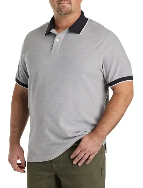 HARBOR BAY BY DXL Big & Tall Contrast Piqué Polo Shirt - Grey Heather