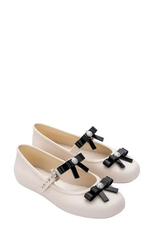 Melissa Soft Ballerina Bow Mary Jane Flat - Beige/black
