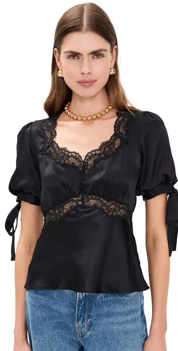 REFORMATION Dolly Silk Top - Black