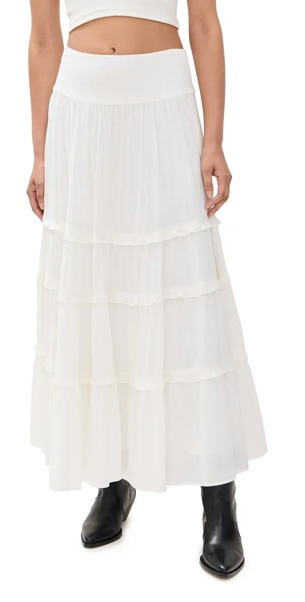 REFORMATION Evelina Tiered Ruffle Skirt - Ivory
