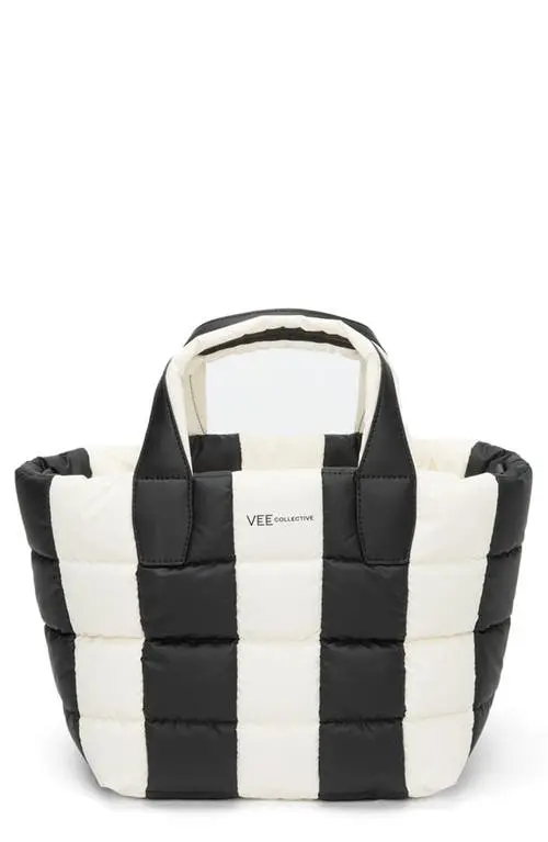 VEECOLLECTIVE Small Porter Recycled Nylon Tote - Black - Marshmallow Stripes