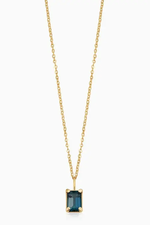 ORADINA 14k Yellow Gold Pendant Necklace - Blue Topaz - December