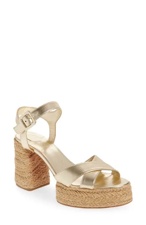 CHRISTIAN LOUBOUTIN Calakala Metallic Leather Espadrille Platform Sandals - Platine