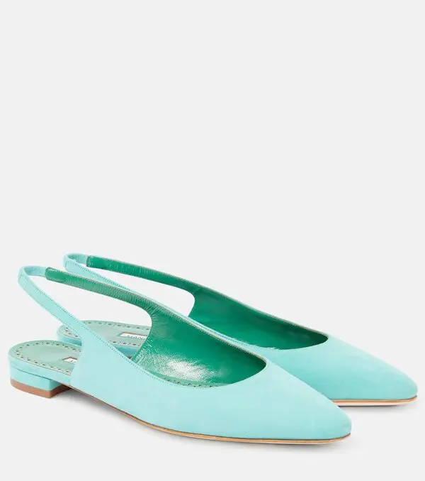 Manolo Blahnik Sawra 10 Suede Slingback Flats - Blue