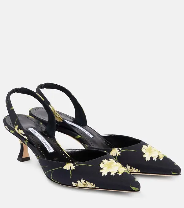 Manolo Blahnik Carolyne 50 Floral Slingback Pumps - Black