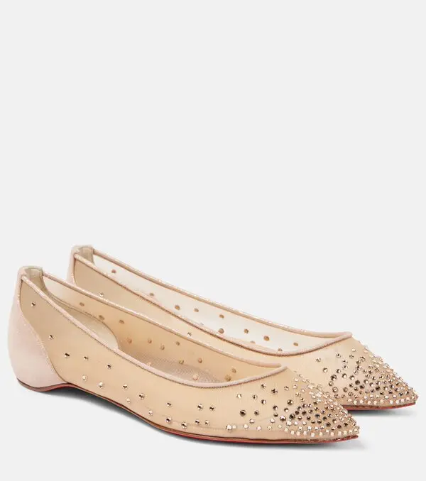 CHRISTIAN LOUBOUTIN Follies Strass Ballet Flats - Beige