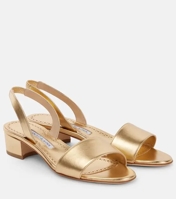 Manolo Blahnik Patopia 30 Metallic Leather Sandals - Gold