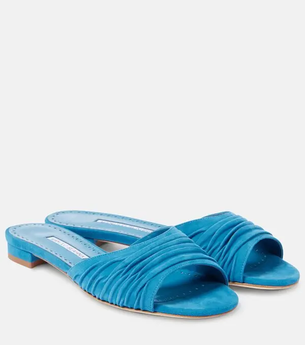 Manolo Blahnik Piruaflat 10 Suede Sandals - Blue