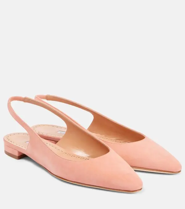 Manolo Blahnik Sawra 10 Suede Slingback Flats - Orange