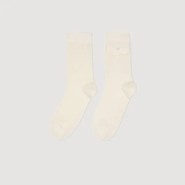 Sandro Flap Socks With Beaded Detail - Ecru
