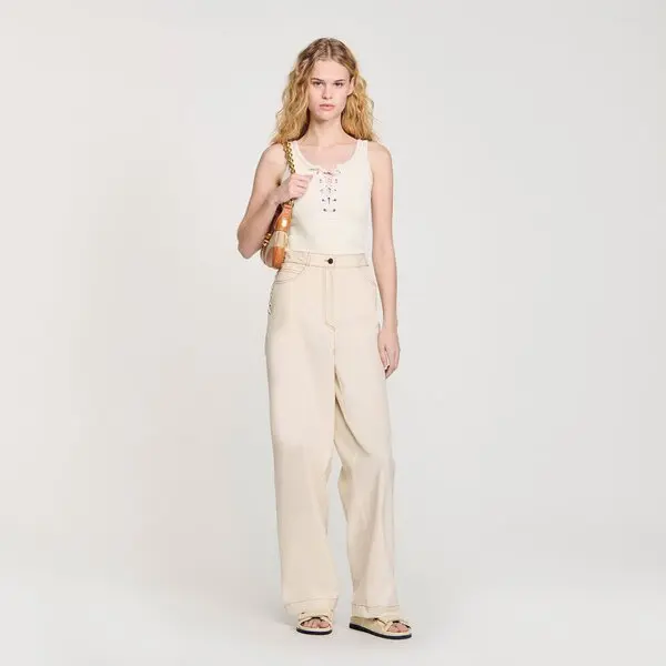 Sandro Lace-up Vest Top - Ecru