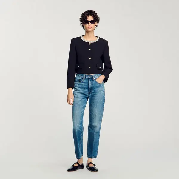 Sandro Jacket With Beaded Collar - Black