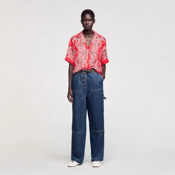 Sandro Bandana Print Silk Shirt - Red / White