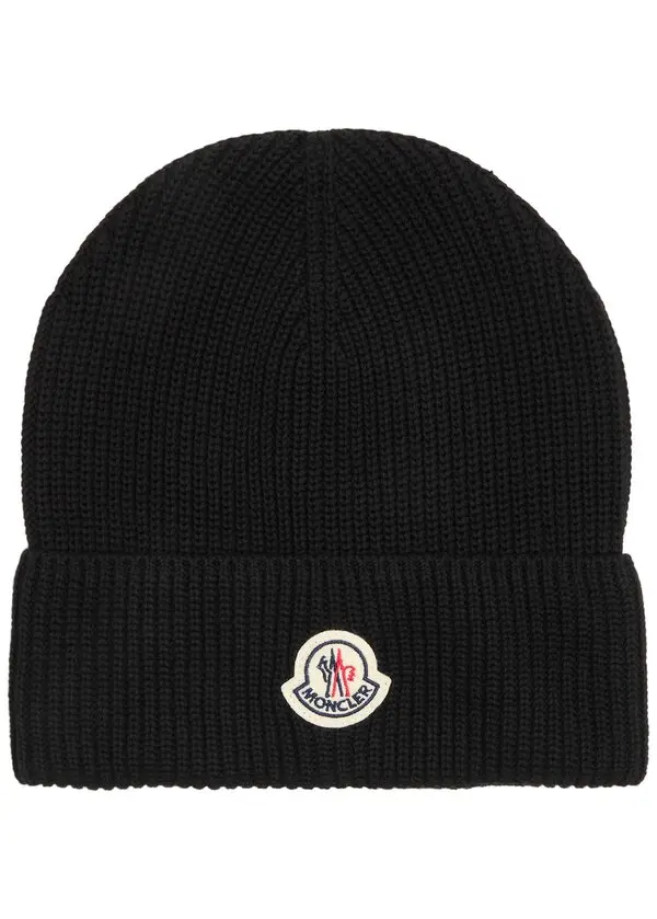 Moncler Logo Ribbed Beanie - Black