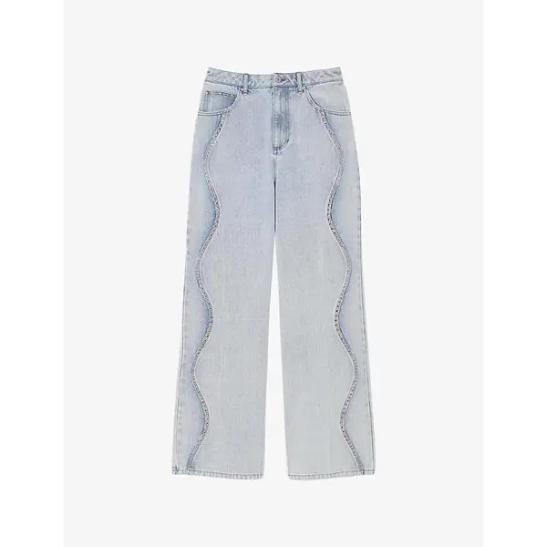 Sandro Rhinestone-embellished Wide-leg Jeans - Denim - Jean