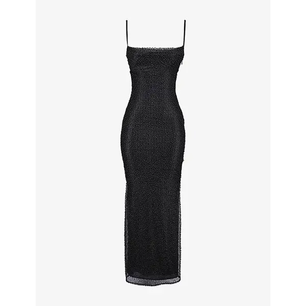 House Of Cb Pearl-embellished Mesh Maxi Dress - Black