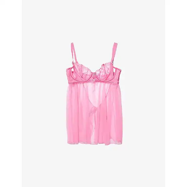 white christmas dresses Honeydoll Pink Floral Sheer Babydoll Lingerie main image 0