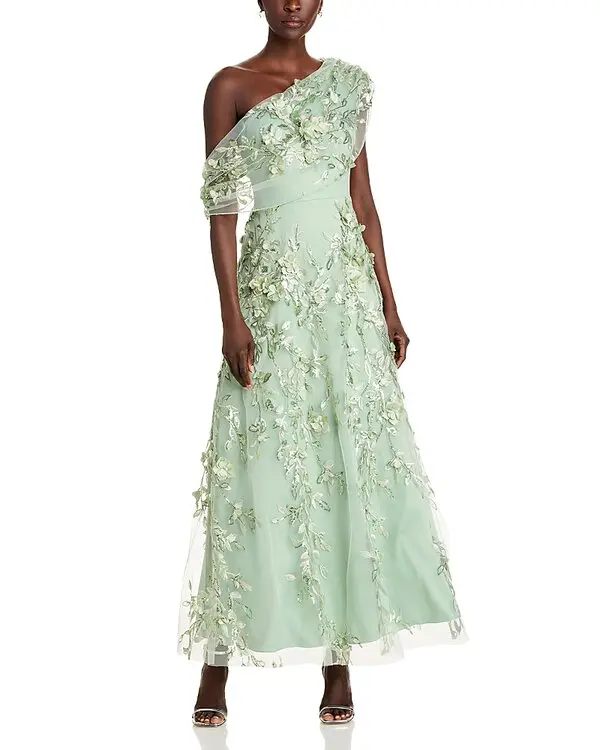 Eliza J Asymmetric Floral Gown - Sage