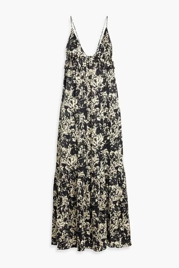 GANNI Ruffled Printed Satin-crepe Midi Dress