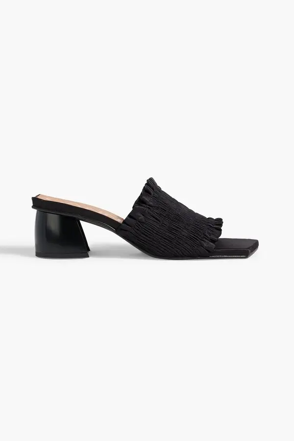 GANNI Shirred Satin Mules - Black