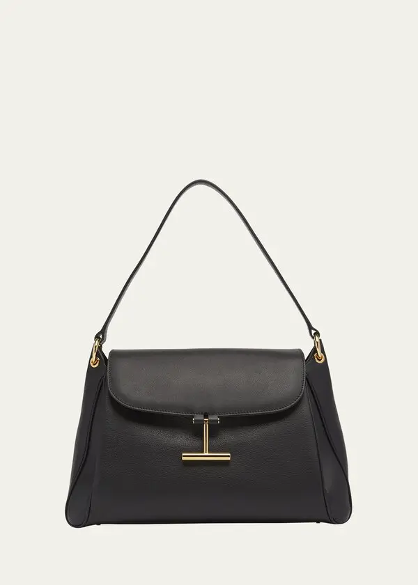 TOM FORD Tara Flap Shoulder Bag In Grain Leather - Black