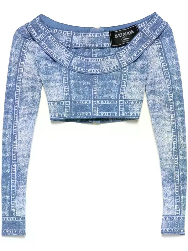 Balmain Trompe L'oeil-print Crop Top - Blue