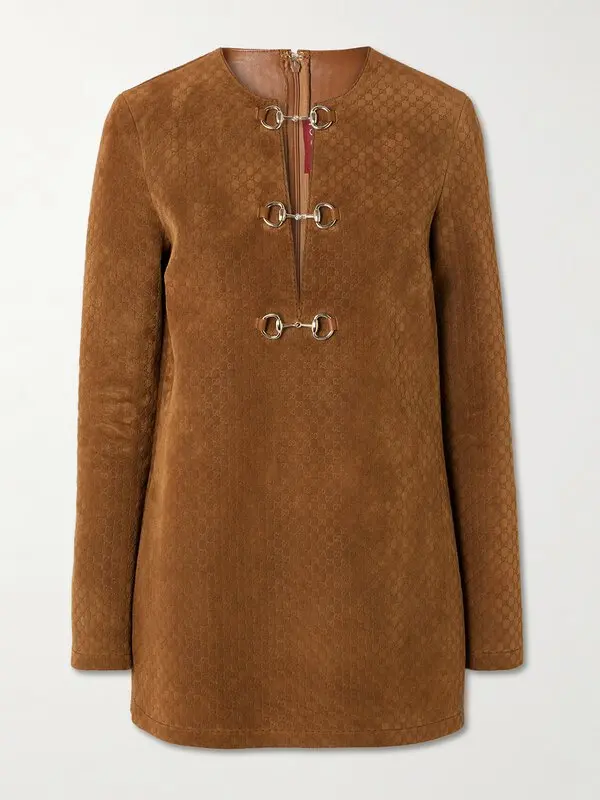 Gucci Horsebit-detailed Debossed Suede Mini Dress