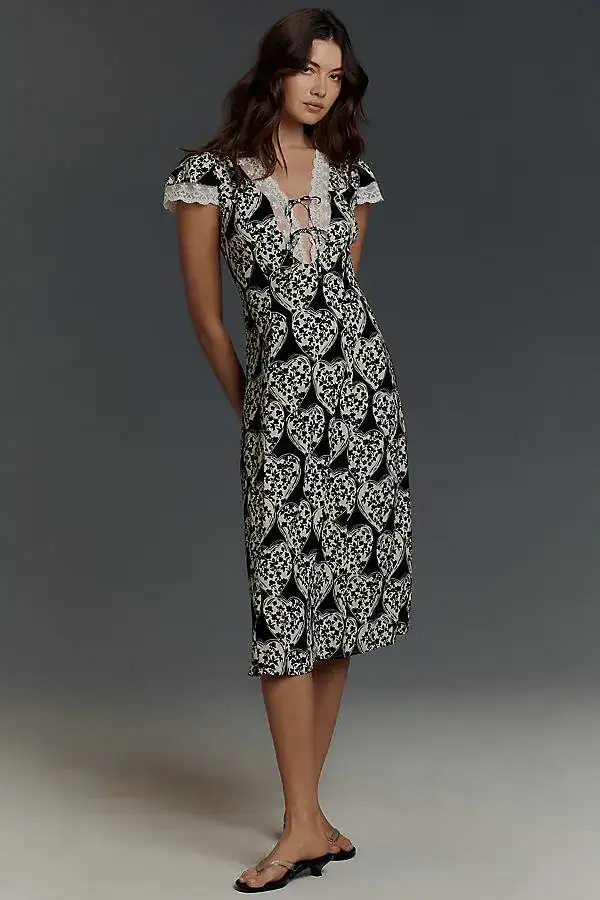 For Love & Lemons Short-Sleeve V-Neck Midi Dress In Black - 41% Off |  Editorialist