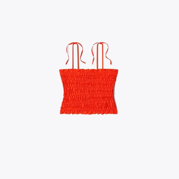 Tory Burch Smocked Viscose Top - Deep Poppy
