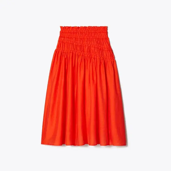 Tory Burch Smocked Viscose Skirt - Deep Poppy