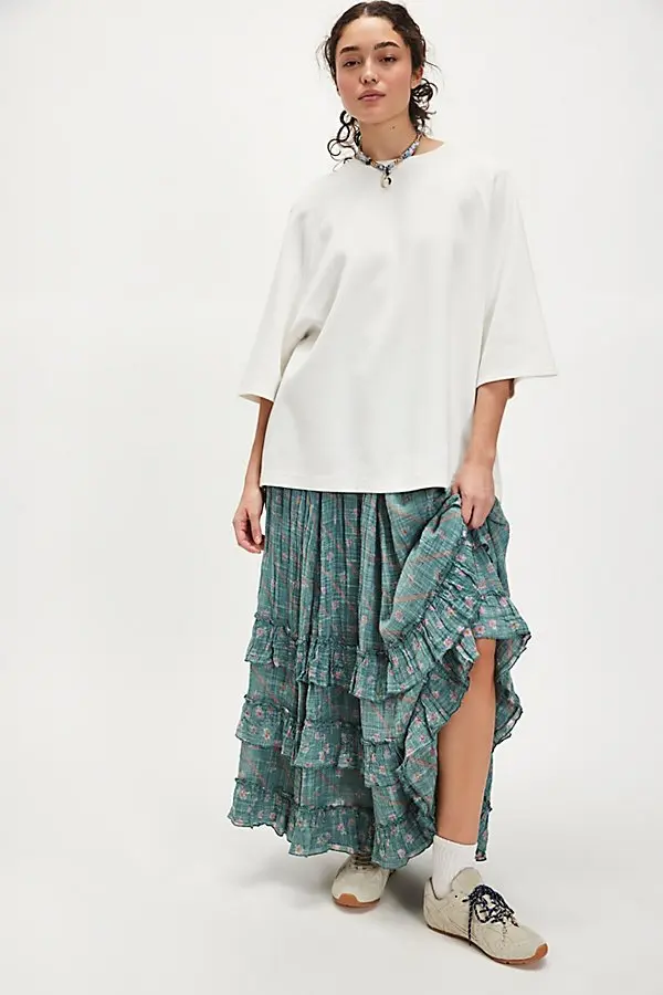 Free People Fp One Brynn Printed Maxi Skirt - Sage Combo-daffodil