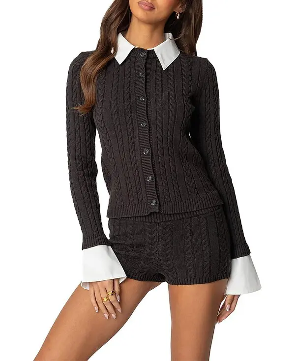 EDIKTED Avey Detachable Cuff & Collar Cardigan - Dark Gray