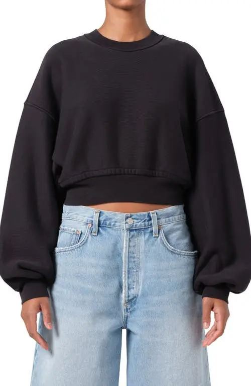 AGOLDE Kit Cotton Fleece Crop Sweatshirt - Washed Blk (blk W/ Wsh Seams)