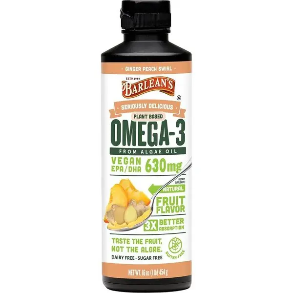 BARLEANS ORGANIC OILS Seriously Delicious Omega-3 From Algae Oil Ginger Peach 454 Grams