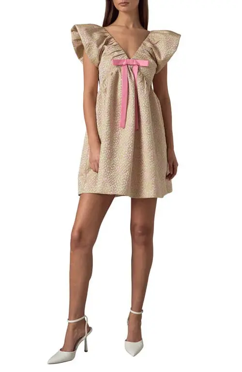 Endless Rose Bow Jacquard Babydoll Mini Dress