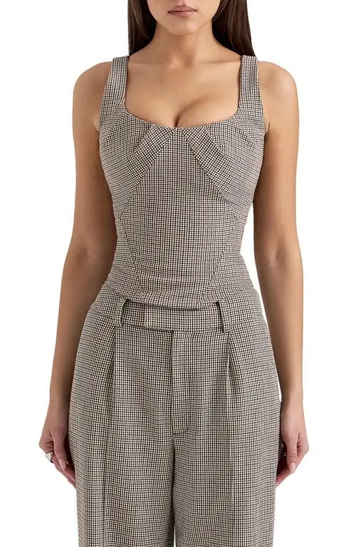 House Of Cb Selma Lace-up Corset Top - Brown Check
