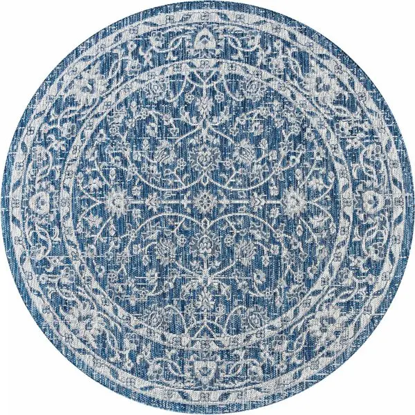 JONATHAN Y Palazzo Vine And Border Textured Weave Indoor/outdoor Round Area Rug - Navy/gray