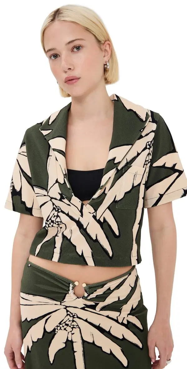 Johanna Ortiz Palms Misty Hem Tee - Salty Palms Green/ecru