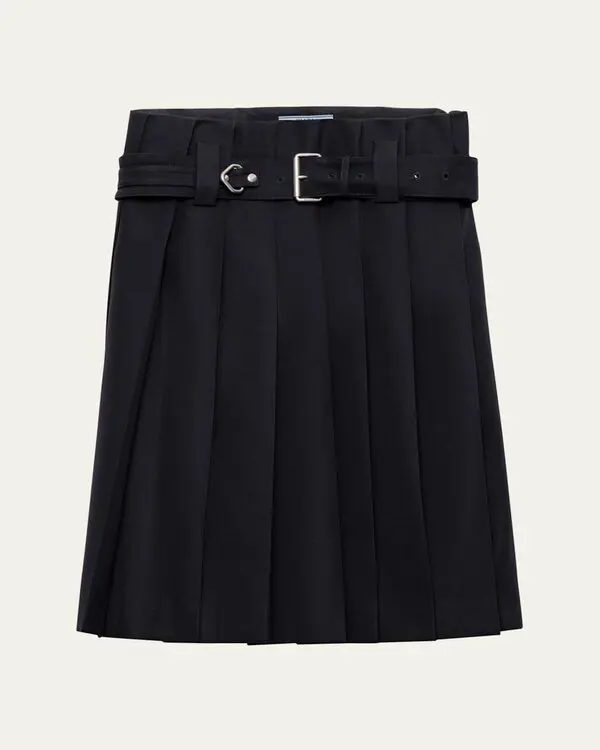 Prada Pleated Gabardine Skirt - Bleu
