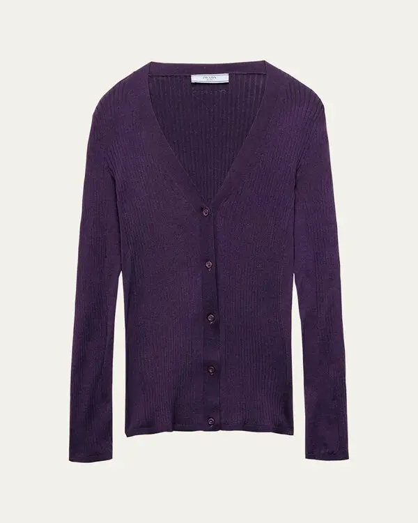 Prada Fitted Long-sleeve Ribbed Cardigan - Viola