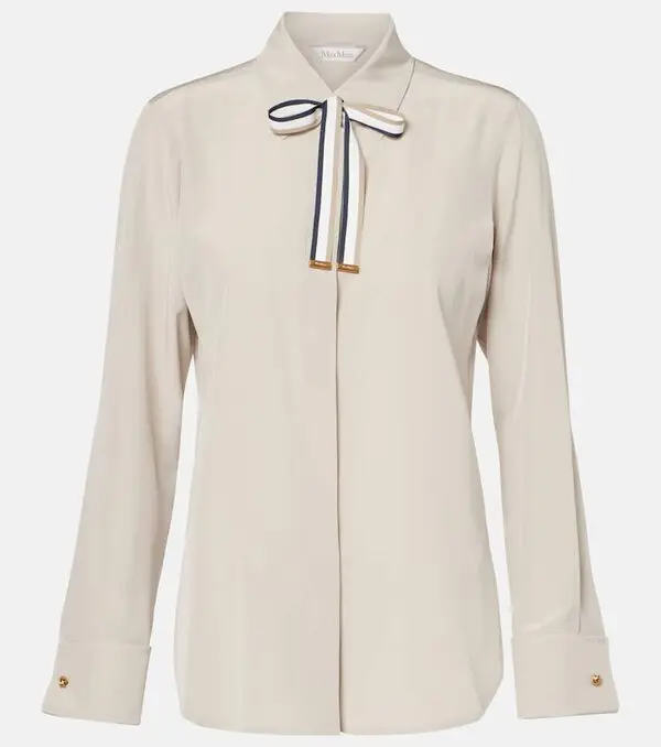Max Mara Apollo Bow-detail Silk Crêpe Blouse - Beige