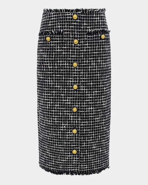 L'Agence Tai Tweed Midi Skirt - Blackecru