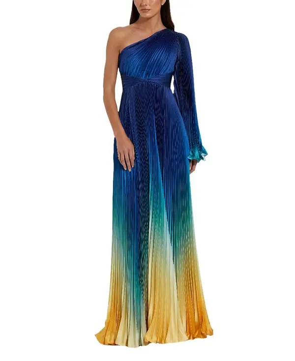 Mac Duggal Pleated Charmeuse One-sleeve Gown