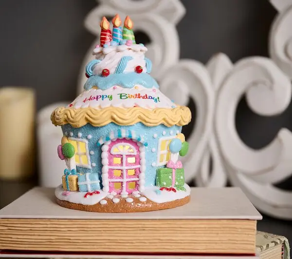 VALERIE PARR HILL As Is Illuminated Gingerbread Cupcake House Valerie