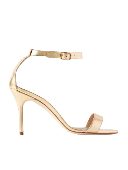 Manolo Blahnik Chaos 90 Metallic Leather Sandals - Gold