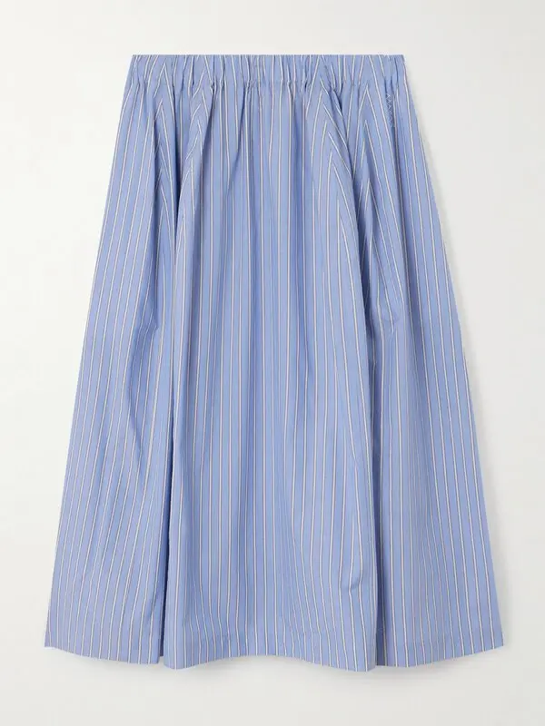 Marni Pleated Striped Cotton-poplin Midi Skirt - Blue