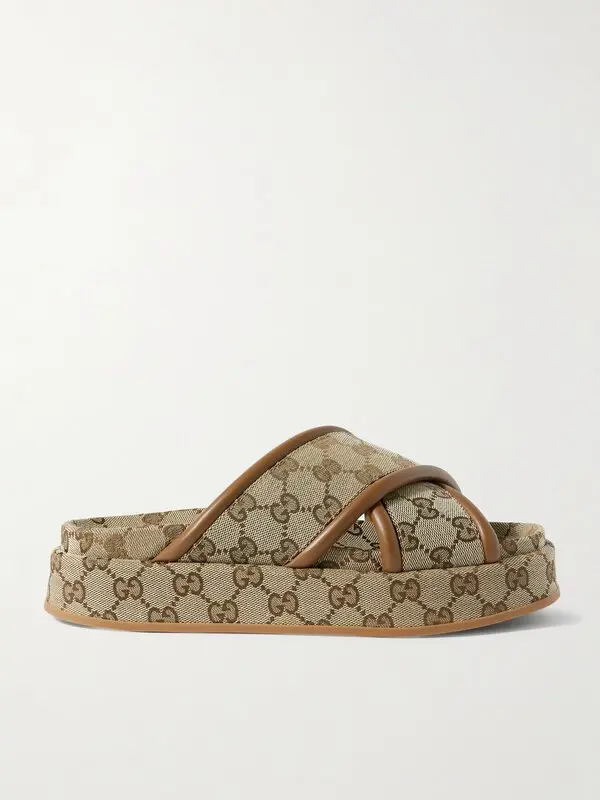 Gucci Clarice Leather-trimmed Platform Sandals - Neutrals